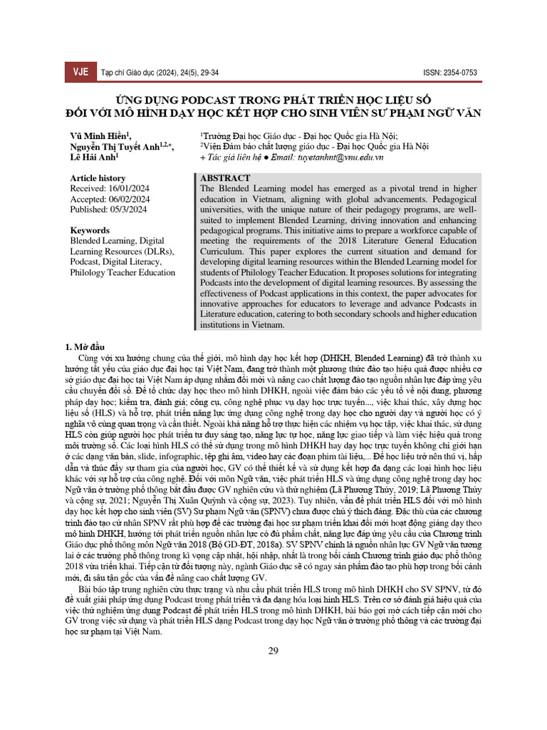 NG DNG Podcast Trong PHT Trin HC Liu S I VI M HNH Dy HC KT HP Cho Sinh Vin S PHM NG VN | PDF