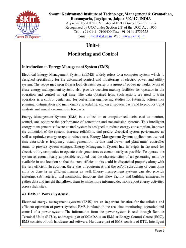 Unit-4 EMS, WAMS, SCADA & SPMS | PDF | Programmable Logic Controller | Electronics