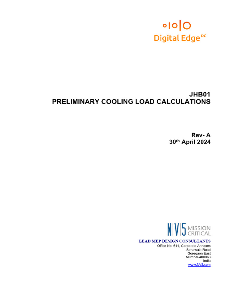 JHB01 - NV5 - ME-CAL-0-0100-Cooling Load Calculations (Rev A) | PDF ...