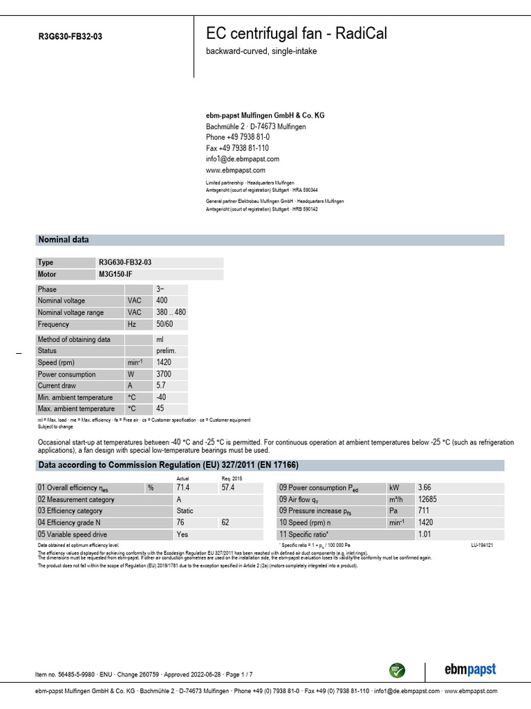 Fan Data Sheet - Cwu | PDF | Manufactured Goods | Electricity
