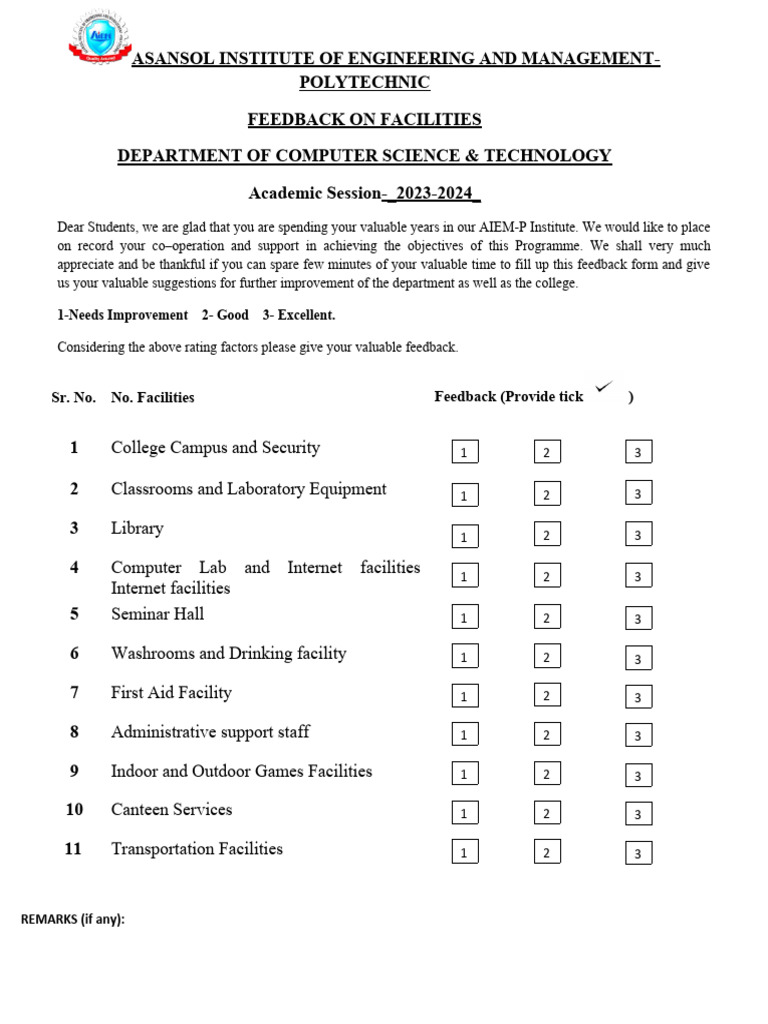 Student Feedback on Facilities | PDF