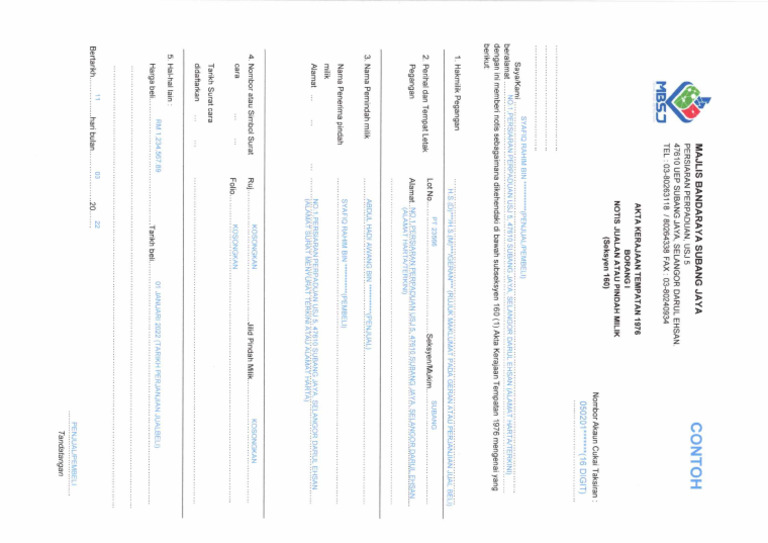 Contoh Pengisian Borang I | PDF
