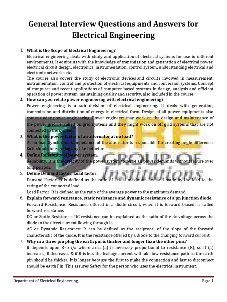 General Interview Questions and Answers For Electrical Engineering ...