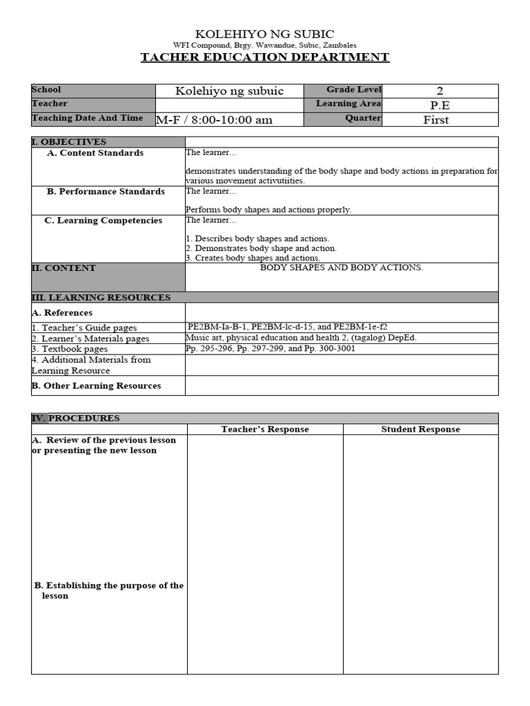 English DLP Kns Template 1 | PDF | Learning | Teachers