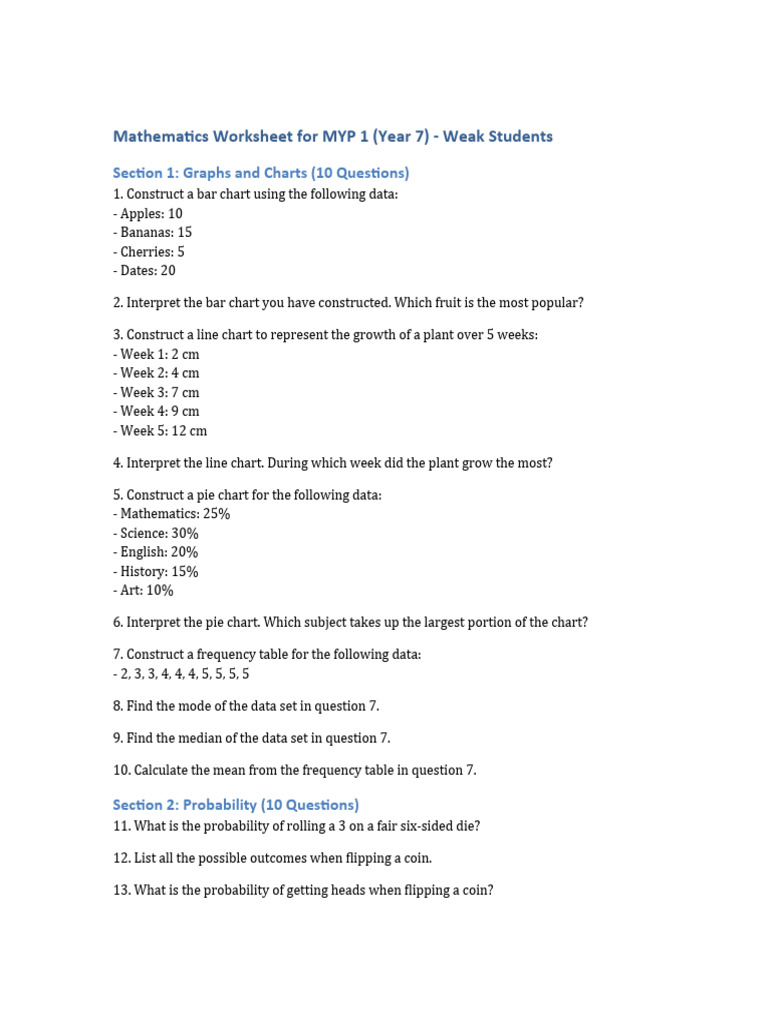 Mathematics Worksheet MYP1 Year7 | PDF | Mathematics | Euclidean Geometry