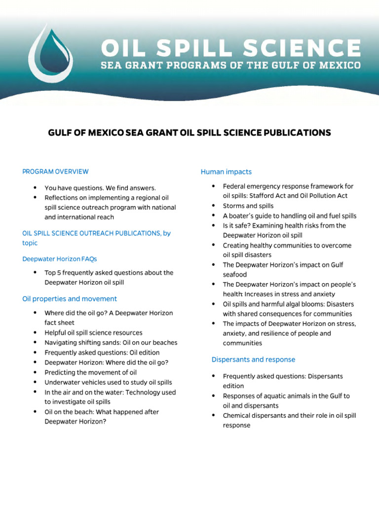 All Oil Spill Outreach Publications | PDF | Oil Spill | Gulf Of Mexico