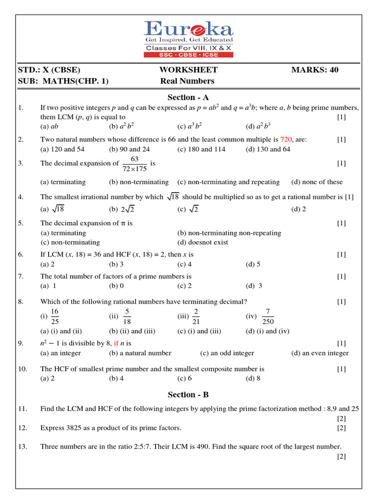 X-Cbse Maths - (Chpt. 1) Manmohan Sir (Rachna Sagar) | PDF | Numbers ...