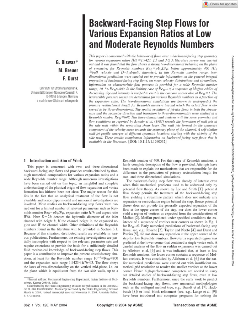 Backward Facing Step Article | PDF | Reynolds Number | Fluid Dynamics