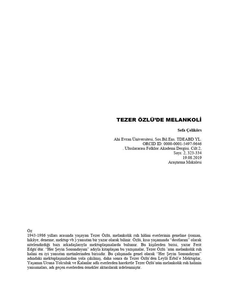 Tezer Özlü de Melankoli | PDF