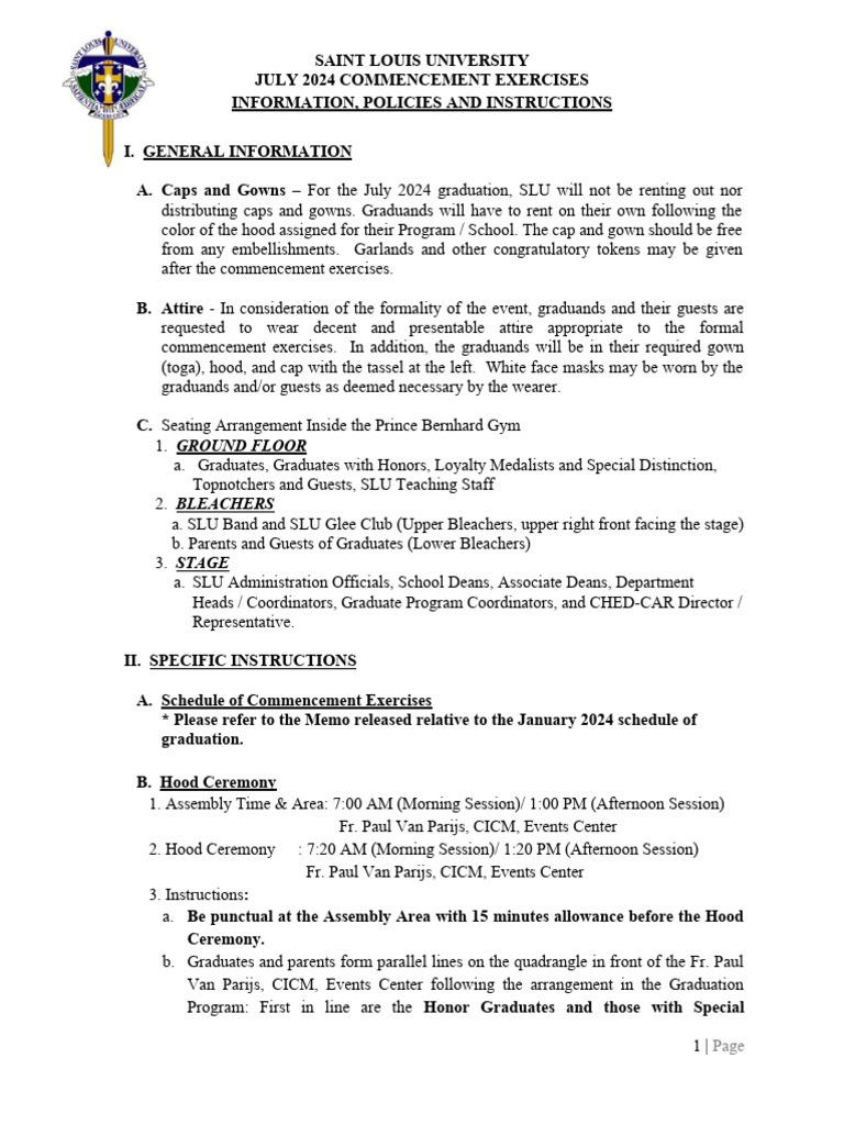 SLU July 2024 Commencement Guide | PDF | Academia