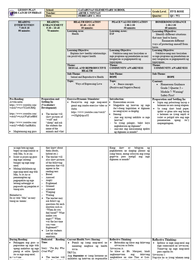 Catch-Up Plan g5 Week 1 | PDF