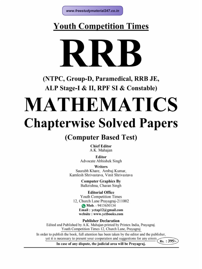 YCT RRB MATHEMATICS Chapter Www.freestudymaterial247.Co.in | PDF