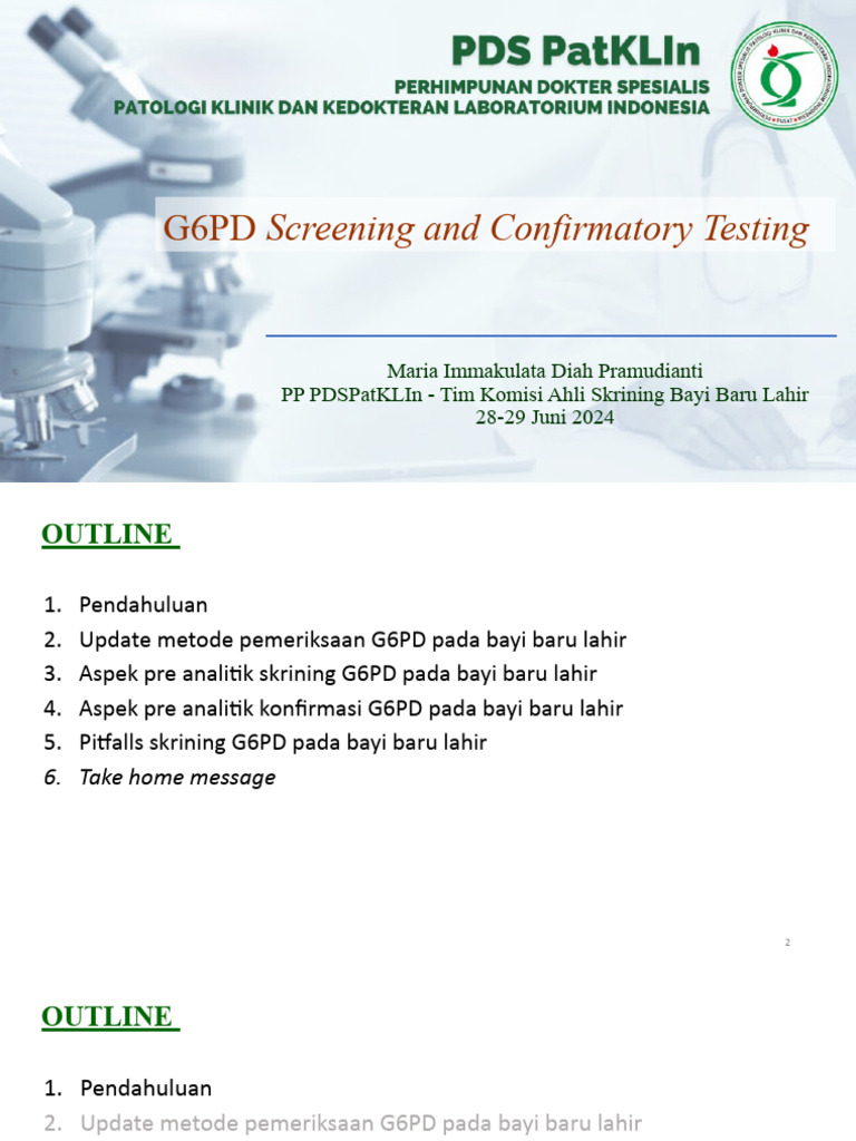 G6PD Screening and Confirmatory Testing | PDF