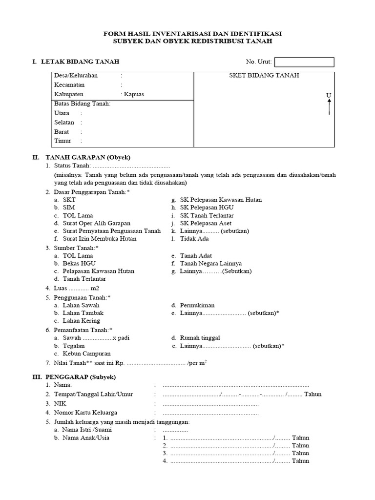 Form Isian Inventarisasi Dan Identifikasi 2024 | PDF | Sains & Matematika
