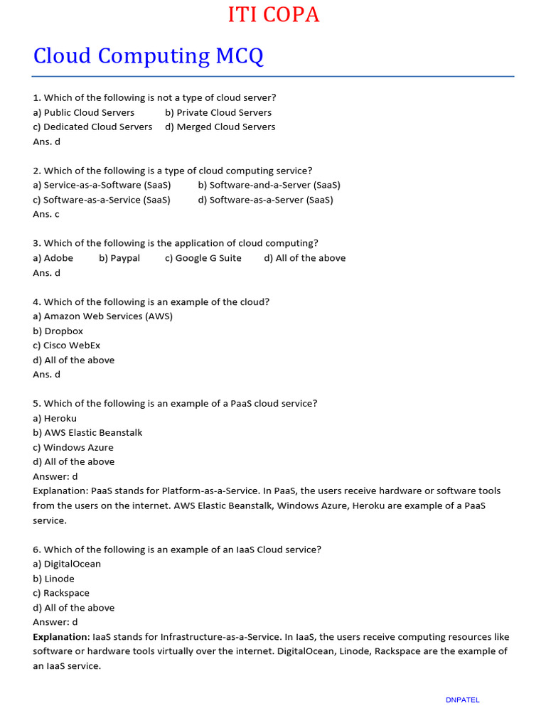 ITI COPA Cloud Computing MCQ | PDF | Cloud Computing | Software As A Service