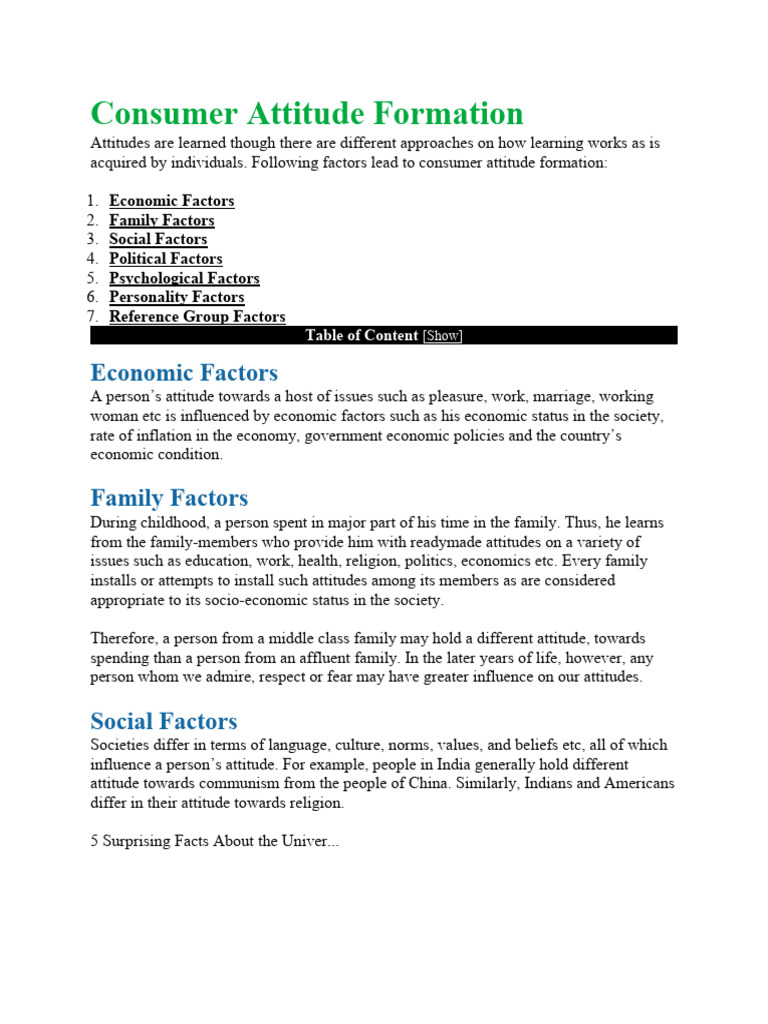 Factors Influencing Consumer Attitudes | PDF | Attitude (Psychology ...