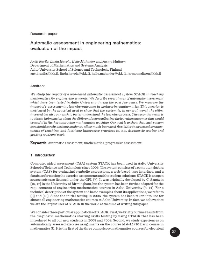 Automatic Assessment in Engineering Mathematics: Evaluation of The Impact | PDF | Pragmatism ...
