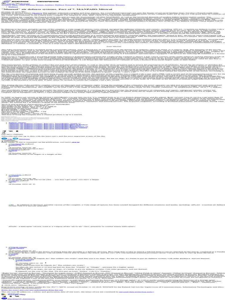 Manual - Air Defense Systems. Part of 7. MANPADS Mistral | PDF | Anti ...