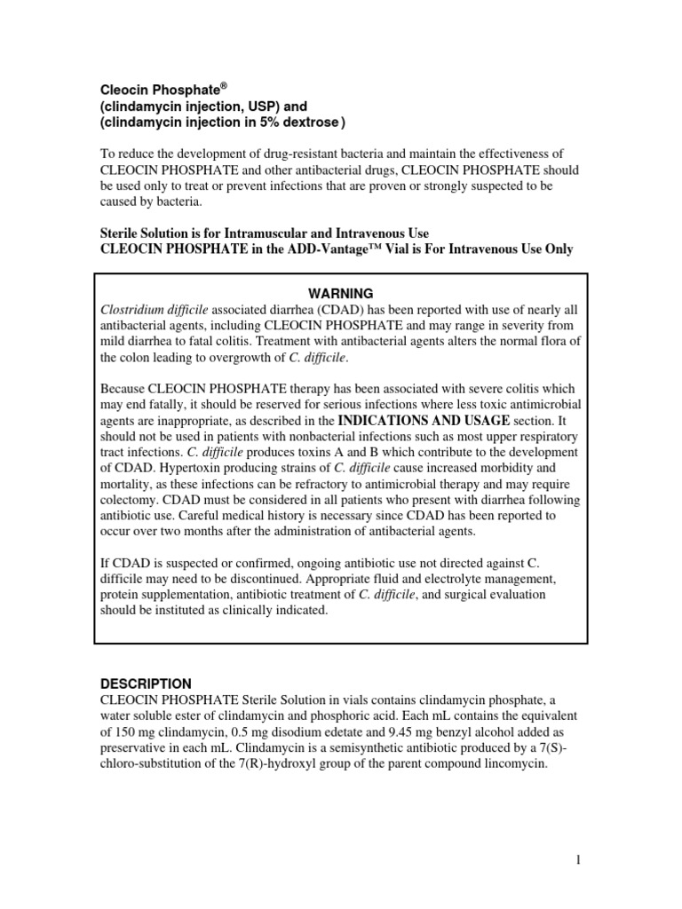 Clindamycin Injection Prescribing Information | PDF | Intravenous ...