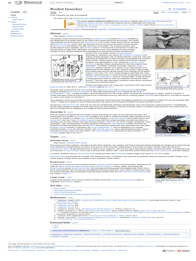 Rocket Launcher History | PDF | Projectile Weapons | Ballistics