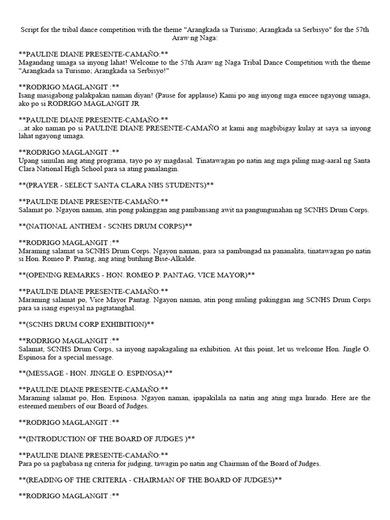 Script for the tribal dance competition | PDF