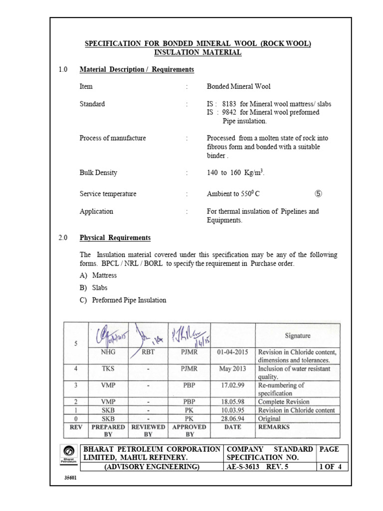 BPCL SP 23 AES-3613 Rev 05 Mineral Wool Insulation | PDF | Thermal ...