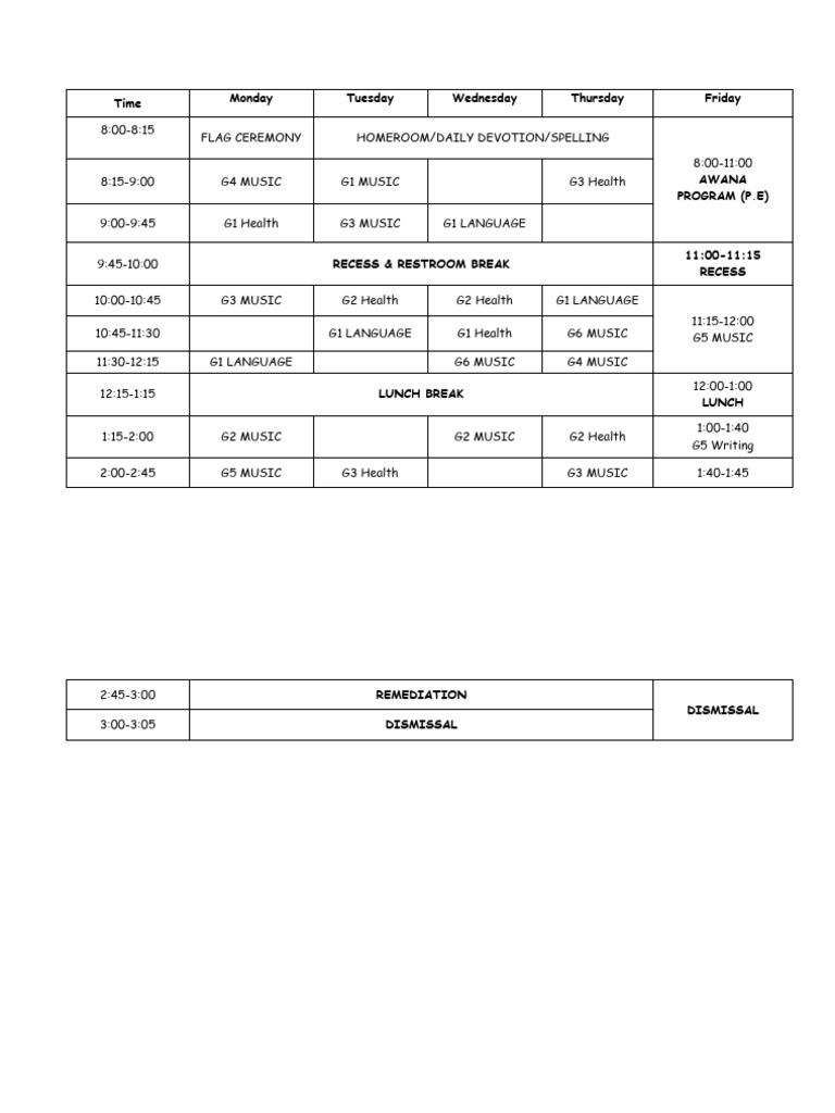 my class schedule 2024-2025 | PDF