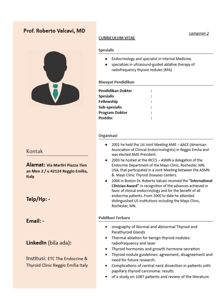 Resume Prof. Roberto Valcavi, MD | PDF | Thyroid | Medicine