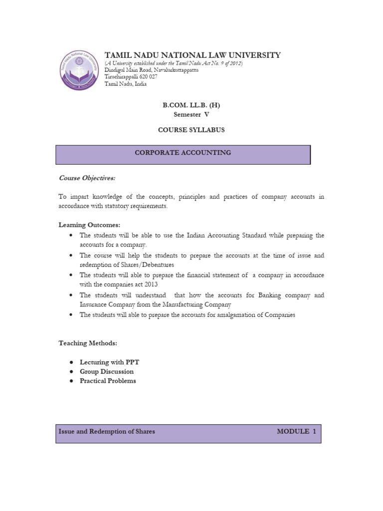 Corporate Accounting Syllabus Overview | PDF | Goodwill (Accounting ...