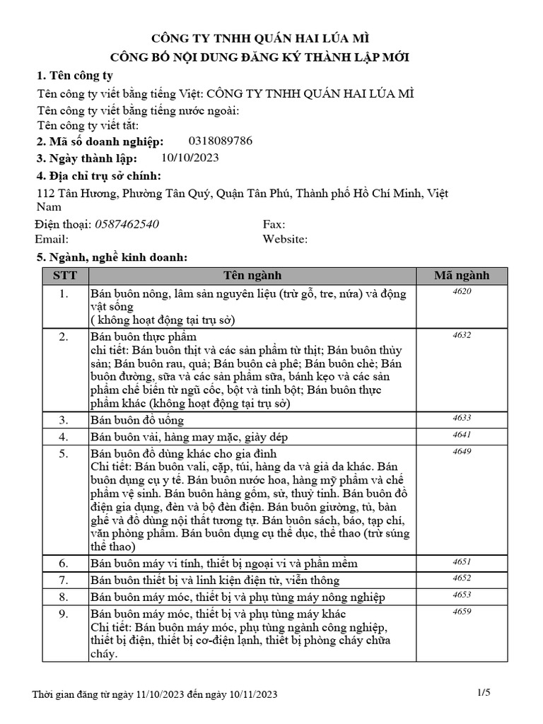 Business Industry Codes List | PDF