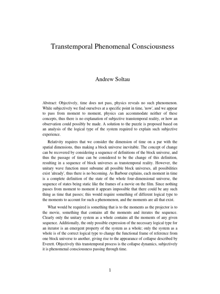 Transtemporal Phenomenal Consciousness | PDF | Experience | Mind