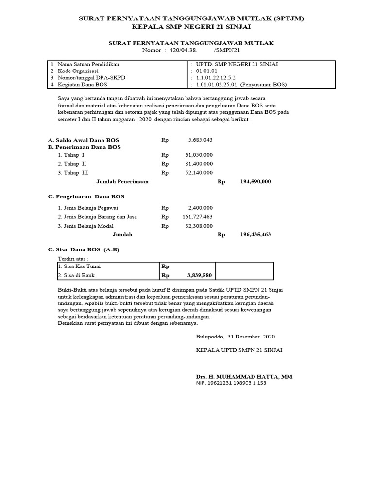 Kelengkapan SP2H SMPN 21 Sinjai-2 | PDF | Pengelolaan Keuangan & Uang