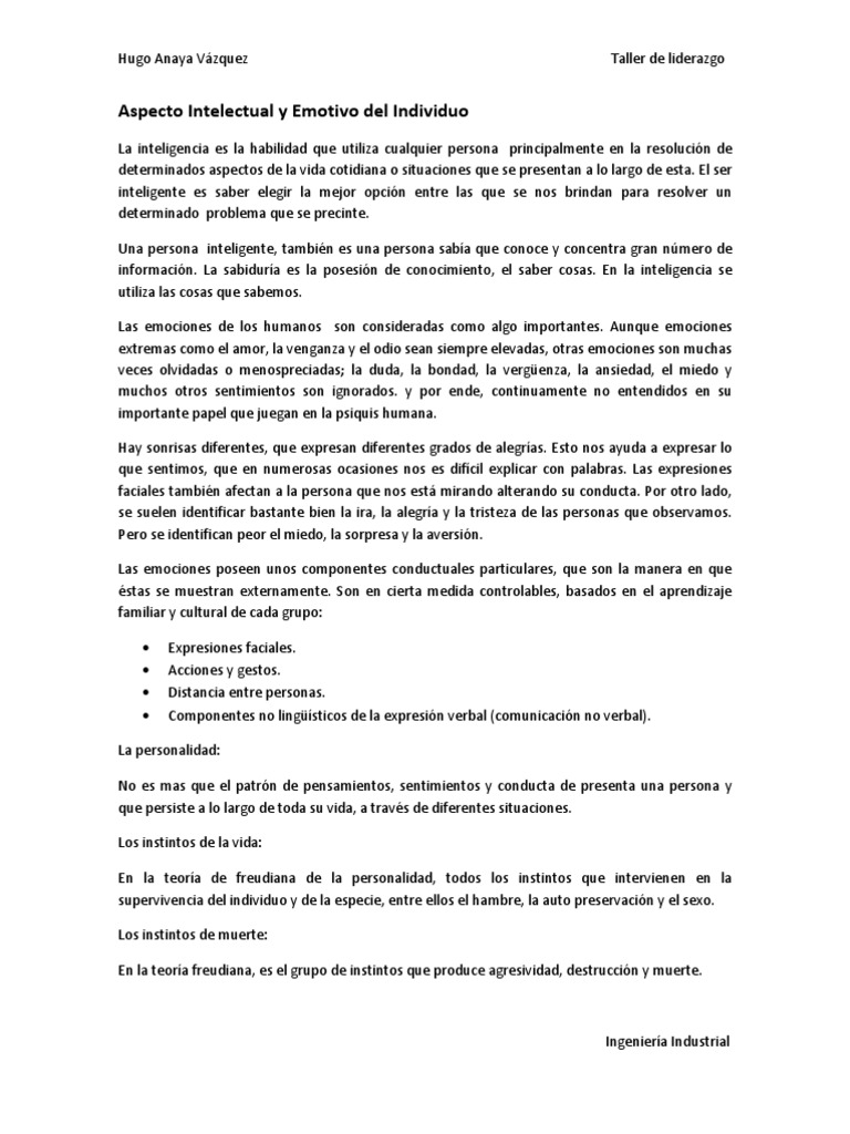 Aspecto Intelectual y Emotivo Del Individuo | PDF | Temperamento ...