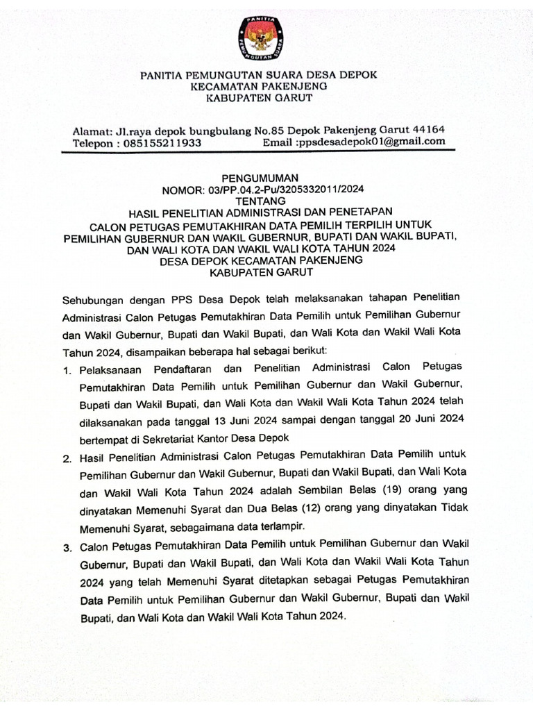 Pengumuman Pantaarlih Pilkada | PDF