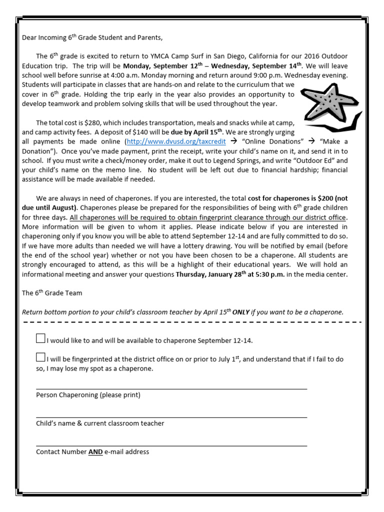 Outdoor Ed Info Letter | PDF