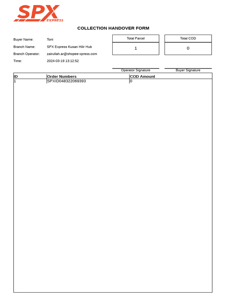 Parcel Handover Confirmation | PDF