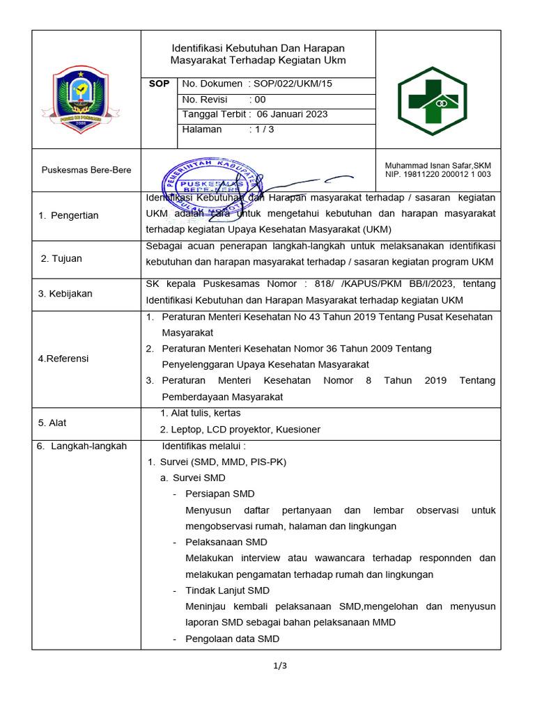 SOP EDIT IDENTIFIKASI KEBUTUHAN DAN HARAPAN MASYARAKAT | PDF