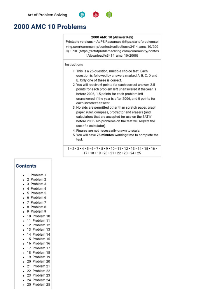 2000 Amc 10 | PDF | Area | Mathematical Concepts