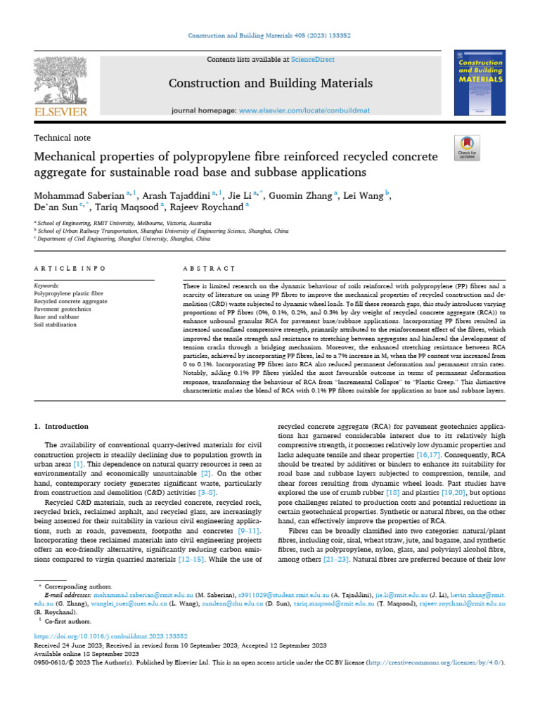 1 s2.0 S0950061823030696 Main | PDF | Concrete | Road Surface