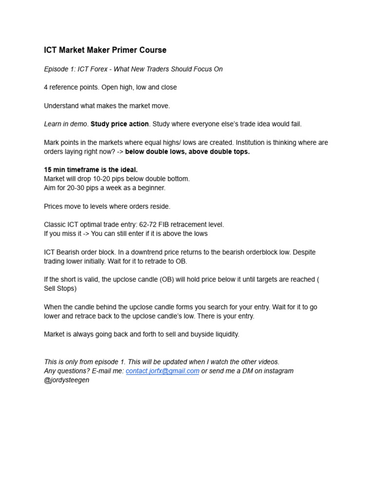 ICT Market Maker Primer Course | PDF