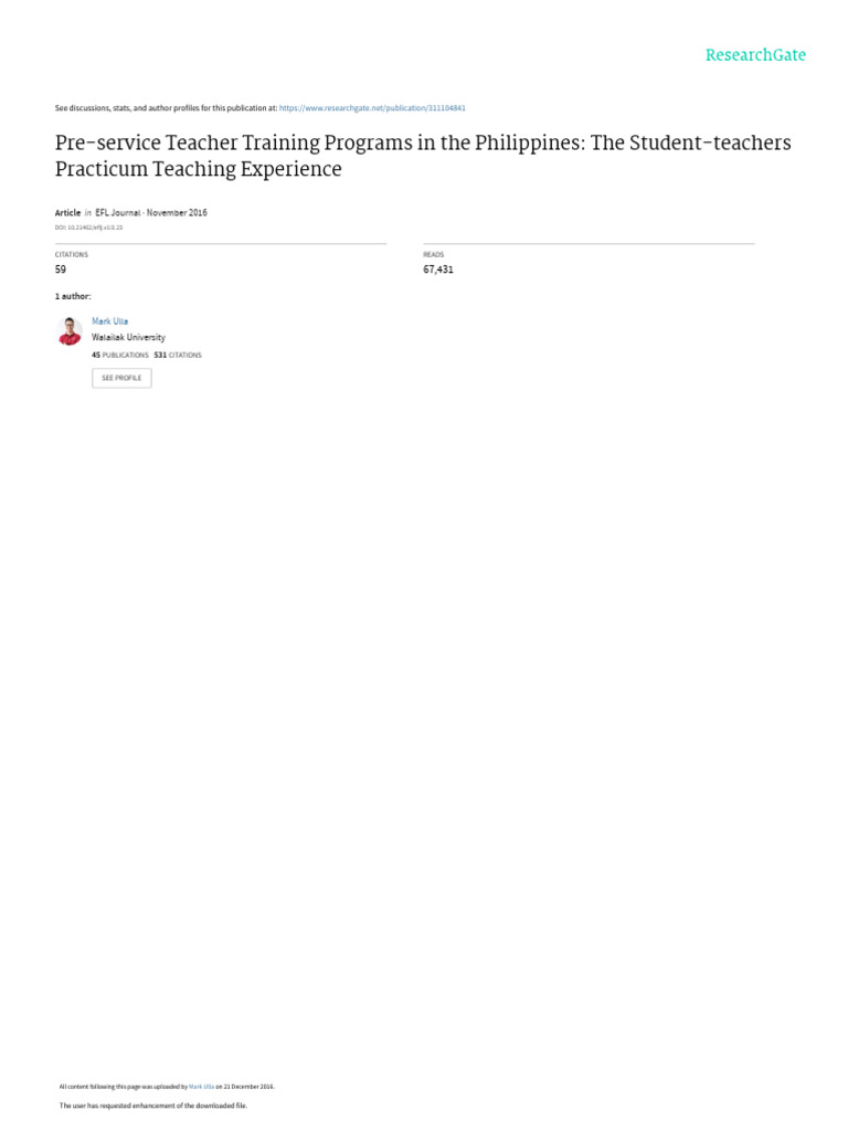Pre-service Teacher Training in the Philippines | PDF | Teachers ...