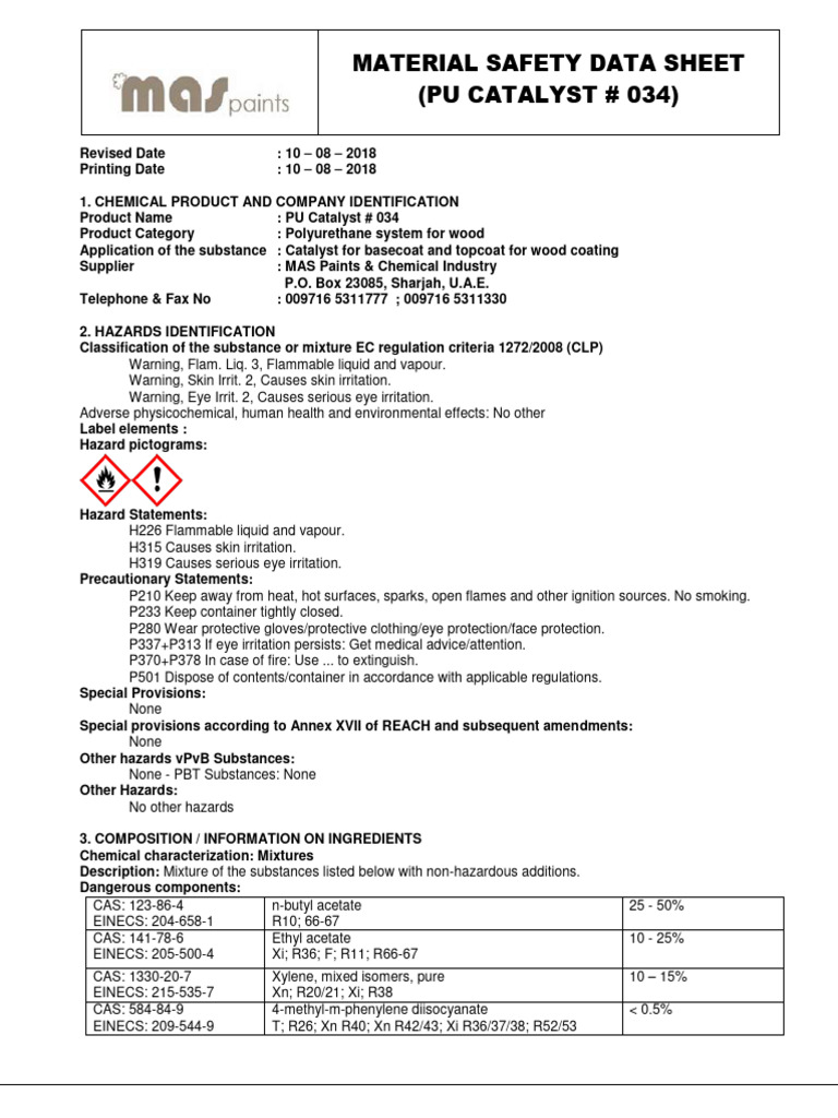 MSDS - MAS Paints CATALYST 034 | PDF | Chemical Substances | Chemistry