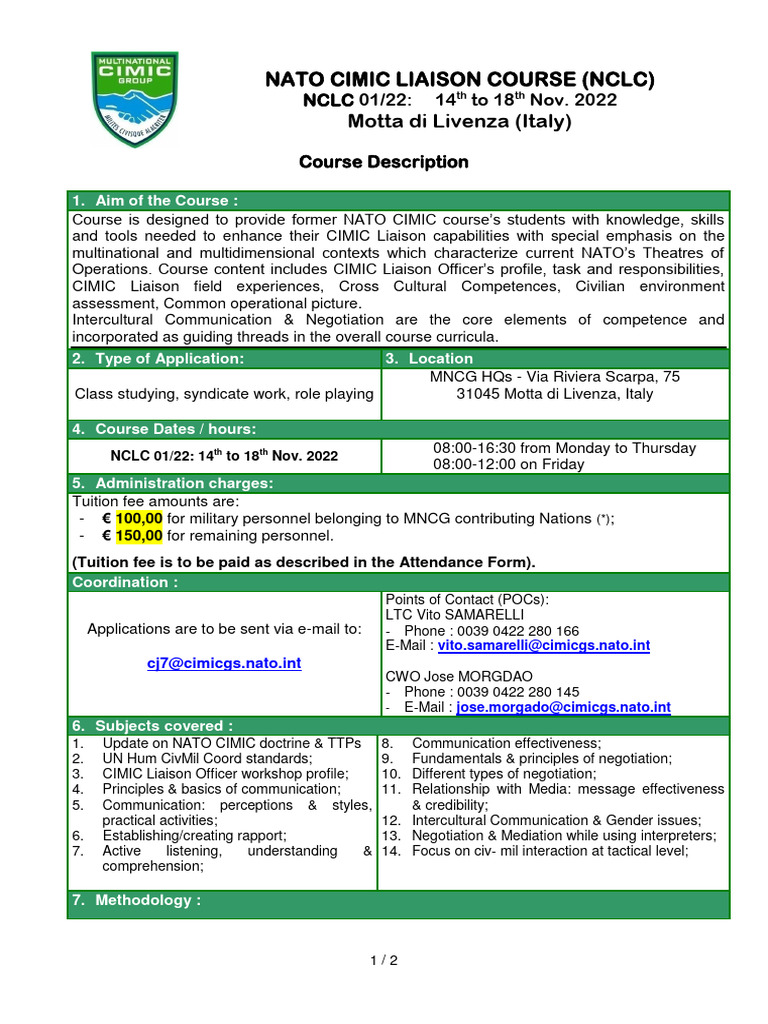 NATO - CIMIC - Liaison - Course 01 - 22 | PDF | Communication | Negotiation