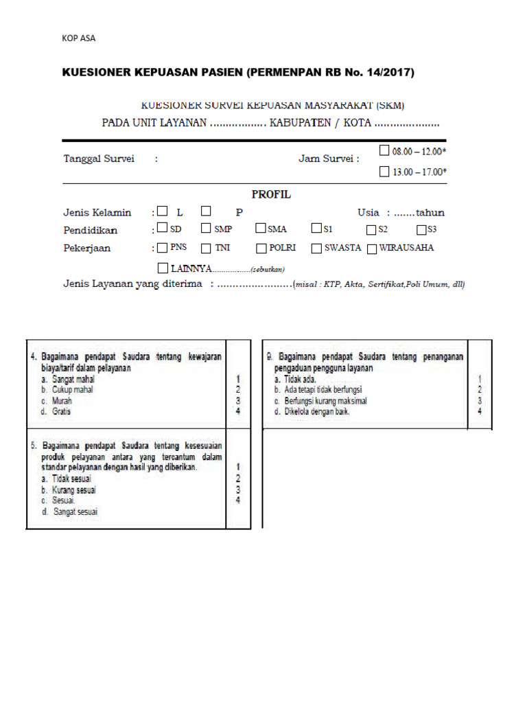 Kuesioner Kepuasan Pasien | PDF