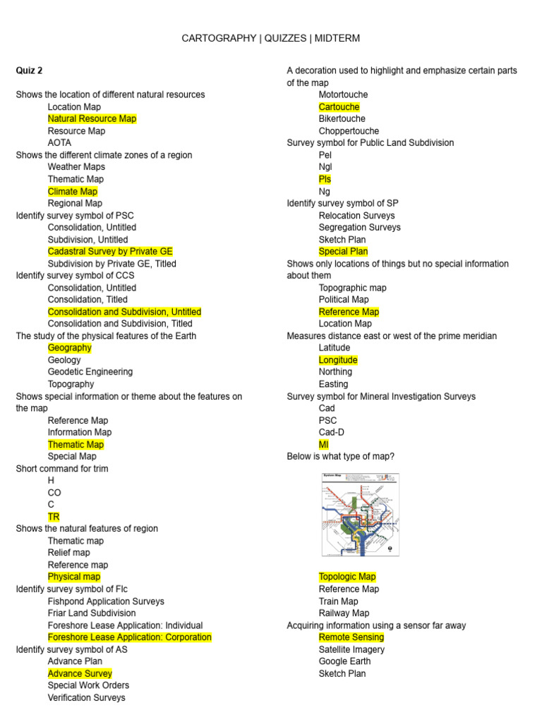 Cartography - Quizzes - With Answers | PDF | Map | Geographic Data And ...
