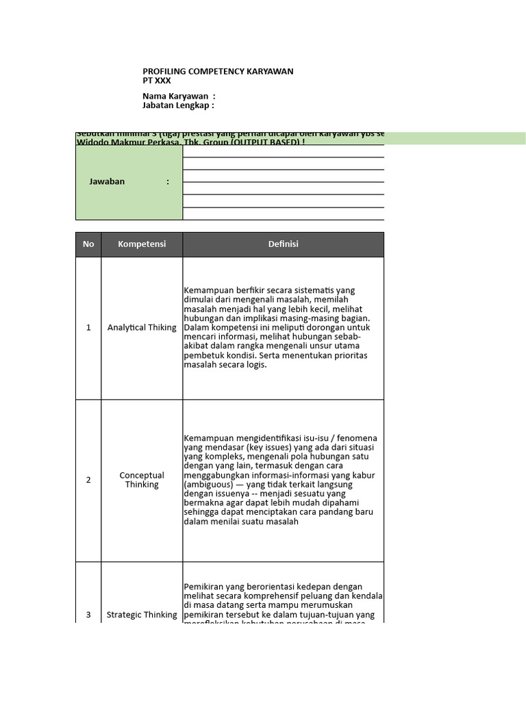 Profiling Competency Tools & Workload Workvalue Tools | PDF | Pengembangan Diri
