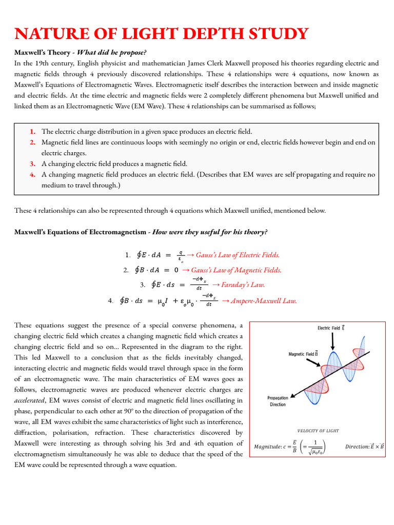 Nature of Light Depth Study 1 | PDF | Electromagnetic Radiation | Light