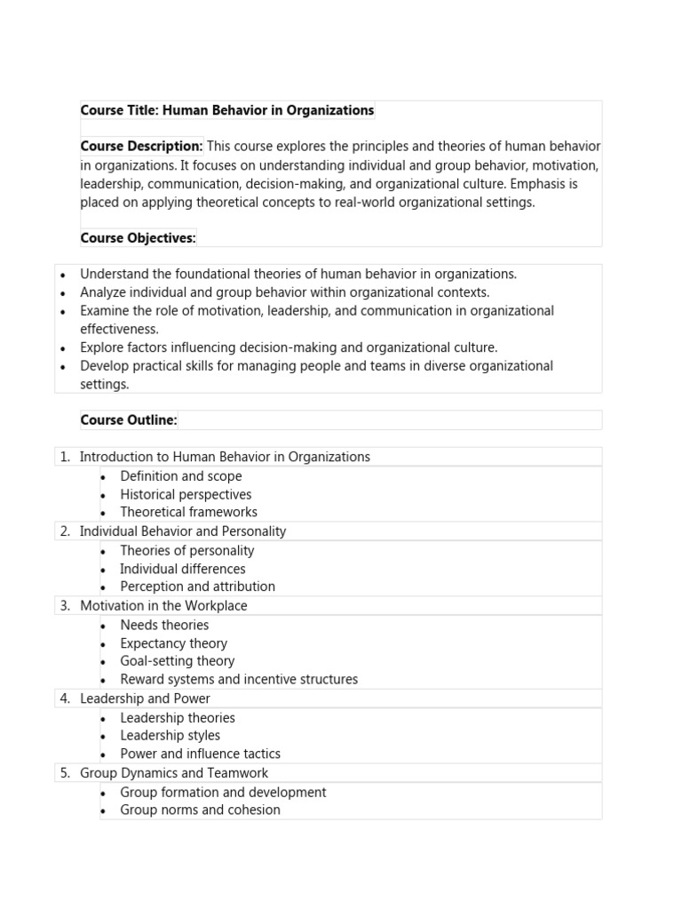 Course Title Human Behavior in Organization 2 | PDF | Motivational ...