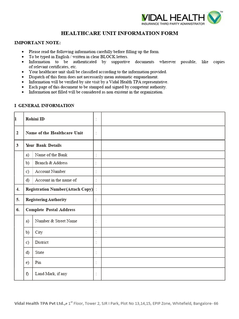 Healthcare Unit Information Form | PDF | Neurology | Health Care