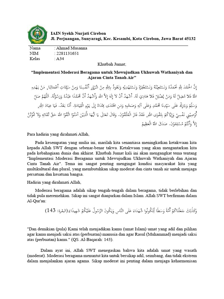 Tugas UAS Khutbah Jumat Ahmad Musanna | PDF